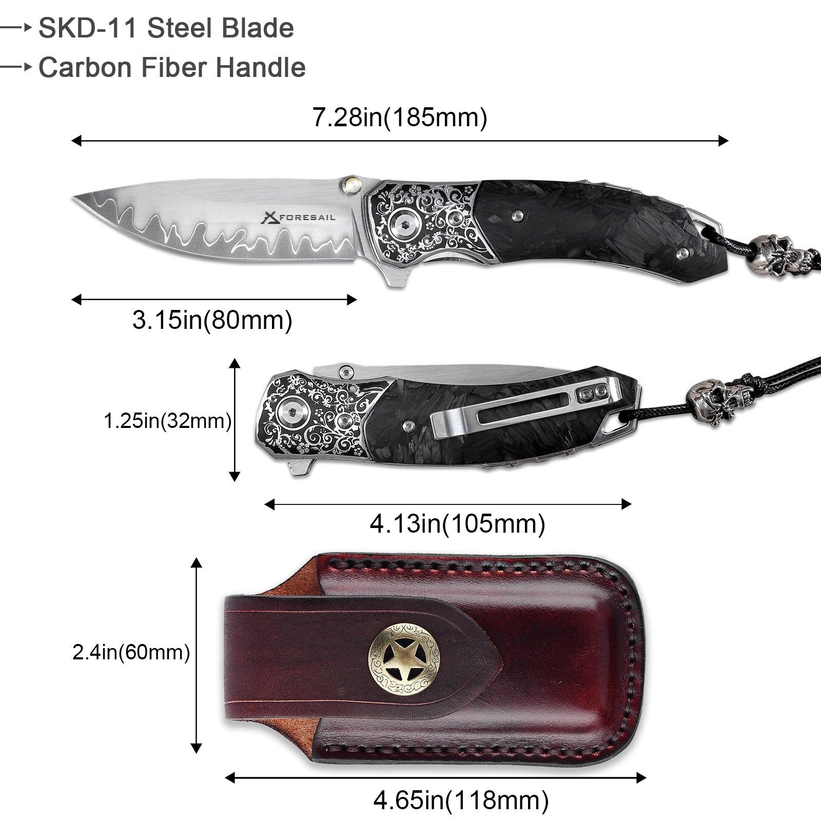 FORESAIL Flipper Pocket Folding Knife,SKD11 Steel Blade and Wood Handl ...