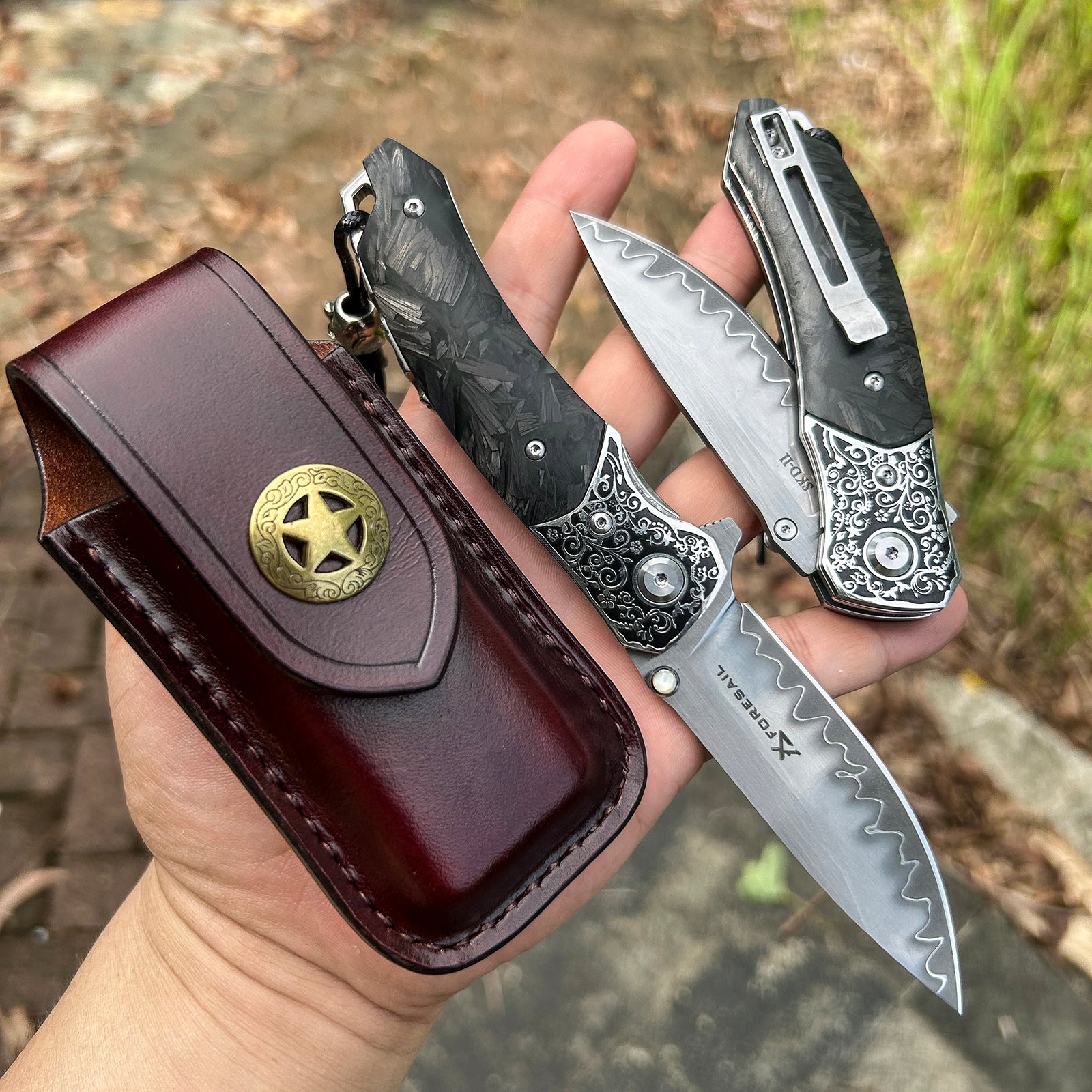 FORESAIL Flipper Pocket Folding Knife,SKD11 Steel Blade and Wood Handl ...